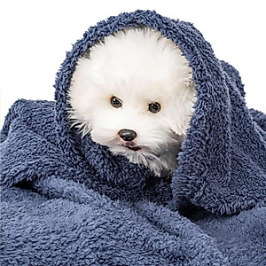 Dog Blanket, Soft and Warm Pet Throw for Dogs & Cats, Baby Girls & Boys, Plush Throw Blankets for Couch, Sofa, Travel and Camping (40"x40", Dark Blue)