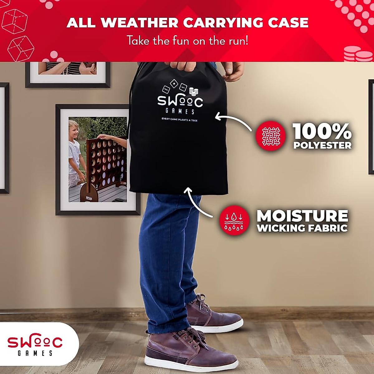 SWOOC Games - Giant Right Center Left Dice Game (All Weather) with 24 Large Chips & Carry Bag - Jumbo Wooden Lawn Game - Big Backyard Game for Family - Indoor/Outdoor - Left Right Center Dice Game