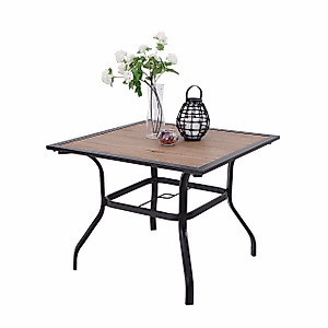 PHI VILLA 37" Patio Dining Table Square Backyard Bistro Table Outdoor Furniture Garden Table, Imitation of Wooden Surface Top, 1.57” Umbrella Hole(Dark-Brown)