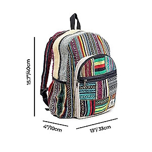 Large Hemp Backpack Bag - Multi Functional Pocket Knapsack Eco Friendly Unisex Hiking Casual Daypack Bag Durable Rucksack by Freakmandu