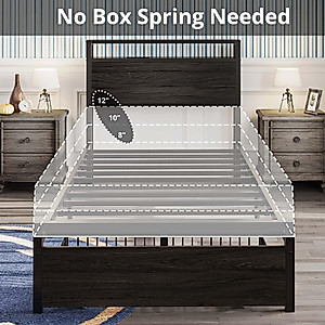 LIKIMIO Twin XL Bed Frames with Drawer, Storage Headboard with Outlets, No Box Spring Needed, Easy Assembly, Gray Black