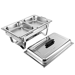 Stainless Steel Catering Chafer Chafing Dish Set, 3.17/9.5Q Buffet Party Food Warmer with Lid and Fuel Holderfor Parties, Wedding, Festival Gathering (Rectangle)