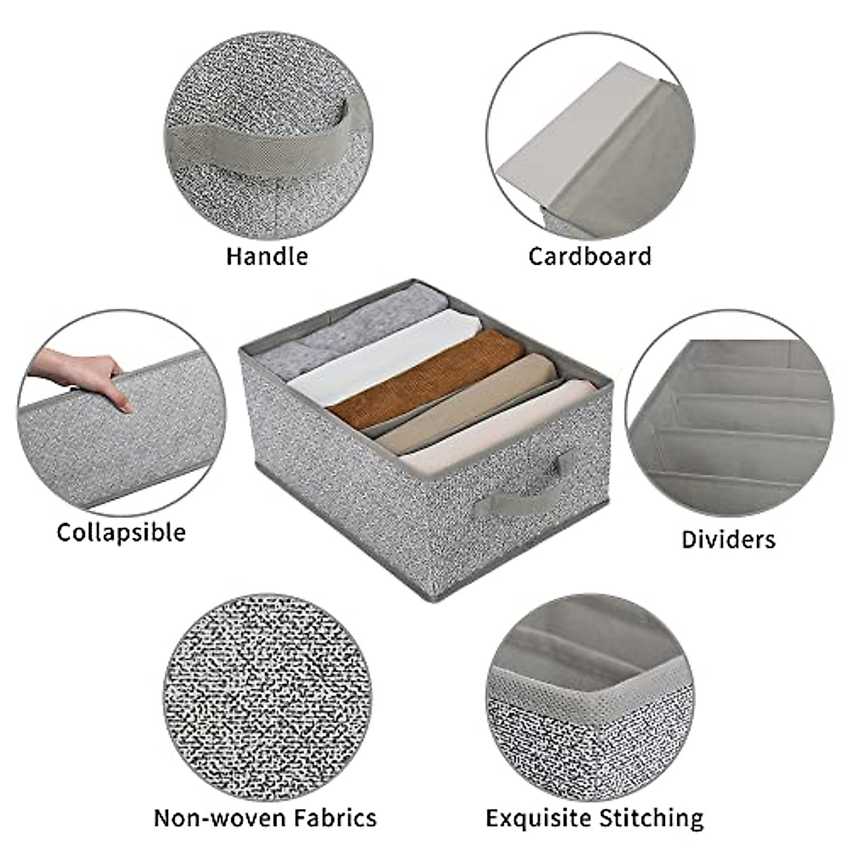 GRANNY SAYS Drawer Organizers for Clothing, Wardrobe Clothes Organizer, 5 Grids Clothes Organizer for Folded Clothes, Jeans Organizer for Closet, Wardrobe, Drawer, Gray, 2-Pack