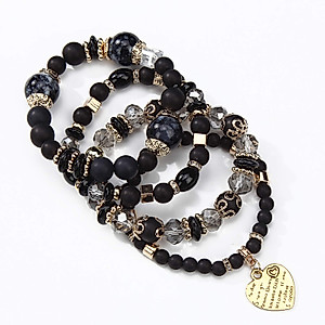 LUBINGSHINE Boho Multilayer Crystal Beads Heart Charm Bracelets for Women Vintage Man Bracelets Yoga Bangles Wrap Bracelet Ethnic Jewelry (Black)