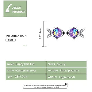 Qings Cute Fish Earrings - Sterling Silver 925 Stud Earrings Cubic Zirconia Purple Dainty Earrings Happy Fish Studs for Women