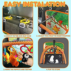 Innofans Baby Car Seat Infant Toys - Baby Travel Activities, Sensory Stroller Toy for Toddlers, Portable Car Seat Toys with Music, Mirror and Squishy Animals Toys, Newborn Toys, Baby Activity Center