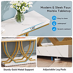 Tribesigns 59 Inch Modern Console Table, Faux Marble Entryway Table Gold Sofa Table Behind The Couch, Luxury Hallway Table Accent Table for Living Room, Entrance, Foyer, White and Gold