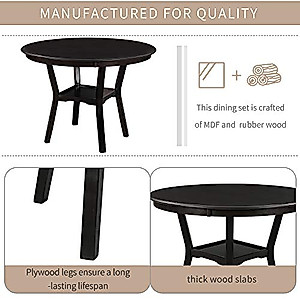 P PURLOVE 5 Pieces Dining Table Set Round Kitchen Table with 4 Upholstered Chairs for Dining Room, Espresso