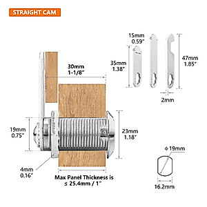 Cabinet Cam Lock Keyed Alike, 1-1/8" with Keys, Replacement Secure Drawer RV Camper Storage Lock for Cylinder Tool Box Mailbox Truck Vending Machine File, Zinc Alloy Chrome Finish (3Pack)