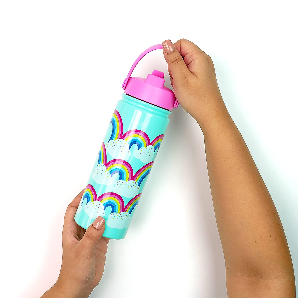 Yoobi Rainbow Sprinkles Stainless Steel Water Bottle – 18 oz w/Spill-Proof Lid Straw – Dishwasher Safe Adult Water Bottle, Kids Water Bottle – BPA & PVC-Free Leak Proof (Mint Rainbow Sprinkles)