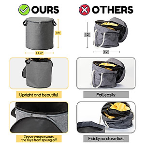 Victrekon Toy Storage Organizer & Play Mat for Kids, Large Organizer Storage Bin for Lego, Toy Box/Bag for Boys, Girls, Nursery, Playroom Organization and Storage with Zippers, 14.5"x14.9", Gray