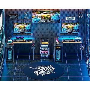 MOTPK L Shaped Gaming Desk with LED Lights & Power Outlets, Small Gaming Computer Desk 39inch with Storage Shelf, Corner Desk with Carbon Fiber Texture, Gamer Desk Gaming Table, Black