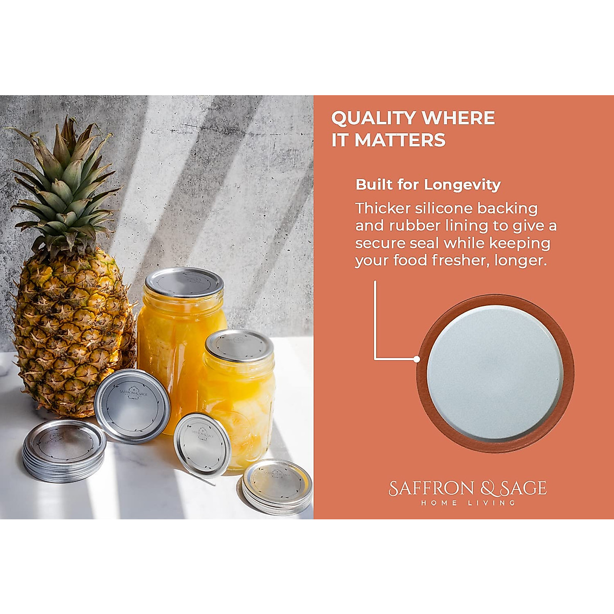 Saffron & Sage Canning Lids Regular Mouth - 120 Count Quality Universal Lids for Ball, Kerr Mason Jars - Good Sealing Performance for a Tight Seal, Food Grade, Rust Proof, and Thick to Prevent Warping