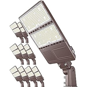 OPENLUX 10 Pack 320W LED Parking Lot Light with Photocell 48000LM LED Shoebox Pole Lights Slip Fit Mount Flood Lights UL Listed 5000K IP65 Outdoor Street Court Commercial Lighting AC 100-277V