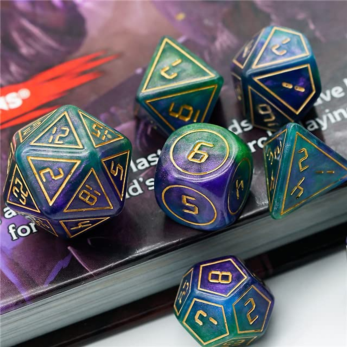 Golden Jade of Magic DND Resin Dice Set for Dungeons and Dragons, D&D, D20, D and D, Polyhedral Resin Dice, Dungeons and Dragons Gifts, Accessories