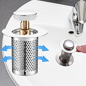 Pop Up Sink Drain Strainer, Anti Clogging Bathtub Drain Stopper, Drain Plug Stopper, Sink Drain Stopper, Washbasin Bathtub Drain for Lavatory, Anti Clogging Bathroom Hair Catcher for Shower Drain