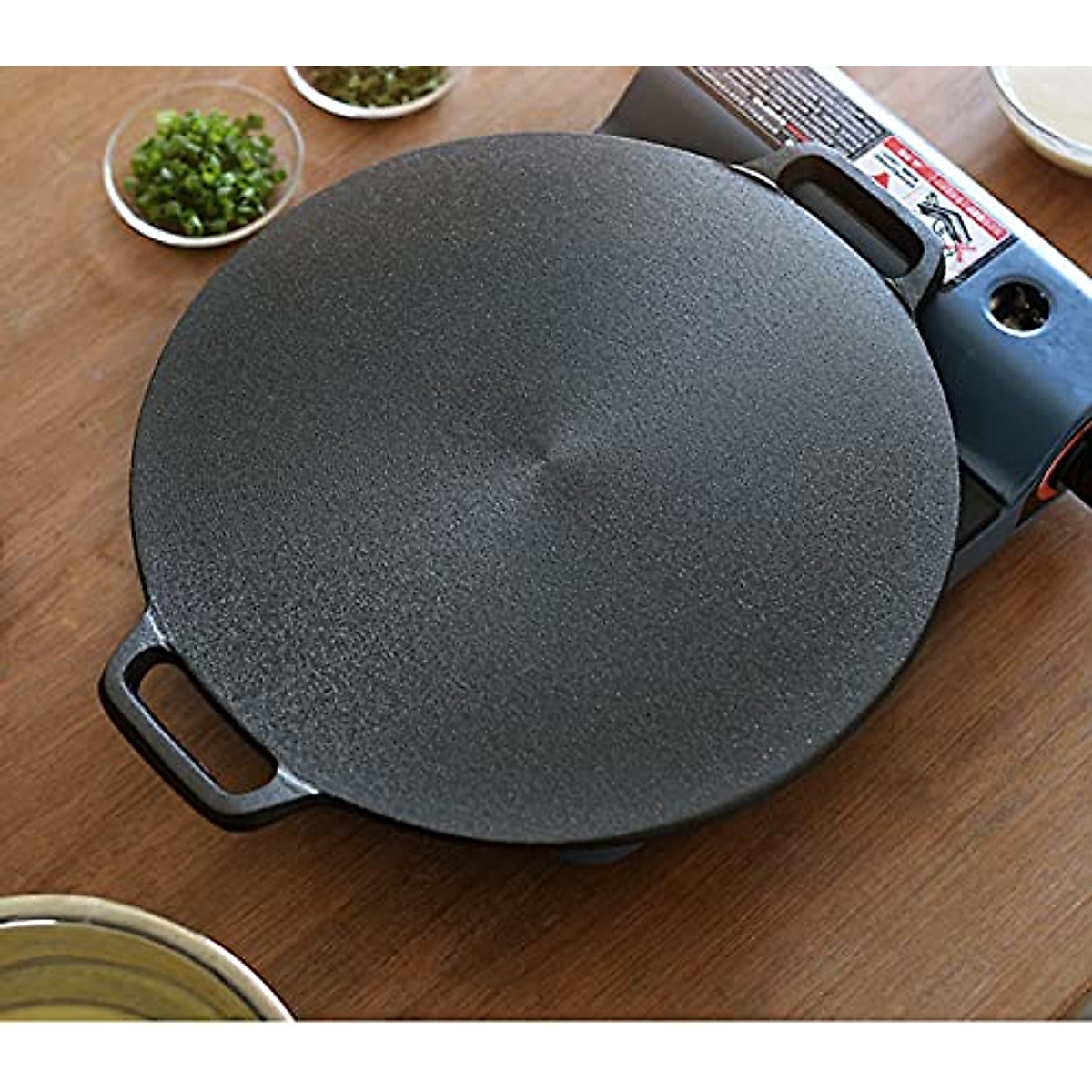 Bruntmor Pre Seasoned Cast Iron 12 inch Crepe Pan Set - 5 Piece Kitchen Pancake Grill Pan, Camping Skillet, Pizza Pan, Fry Pan
