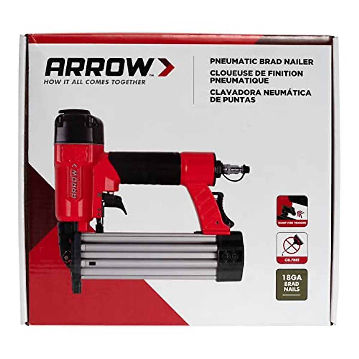 Arrow PT18G Gauge Oil-Free Pneumatic Brad Nailer - Small Light Trim and Interior Molding Work, Operates Up to 100psi Compression Unit, Fits 5/8", 3/4", 1", 1.5", 2" Brad Nails