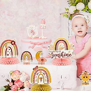 3sscha 12Pcs Boho Rainbow Baby Shower Party Centerpieces Bohemian Honeycombs A Little Ray of Sunshine Table Decoration Summer Room Decor Supplies Photo Booth Props for Home Birthday Party