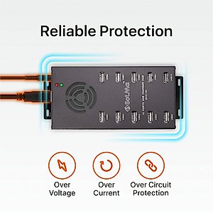 Premium Design USB 2.0 Hub - Multi-Safety Protection 10-Port Powered USB Hub 2.0 with AC Adapter - USB Splitter with Cooling Fan and Mounting Brackets - Aluminum Charging Hub for Multiple Devices