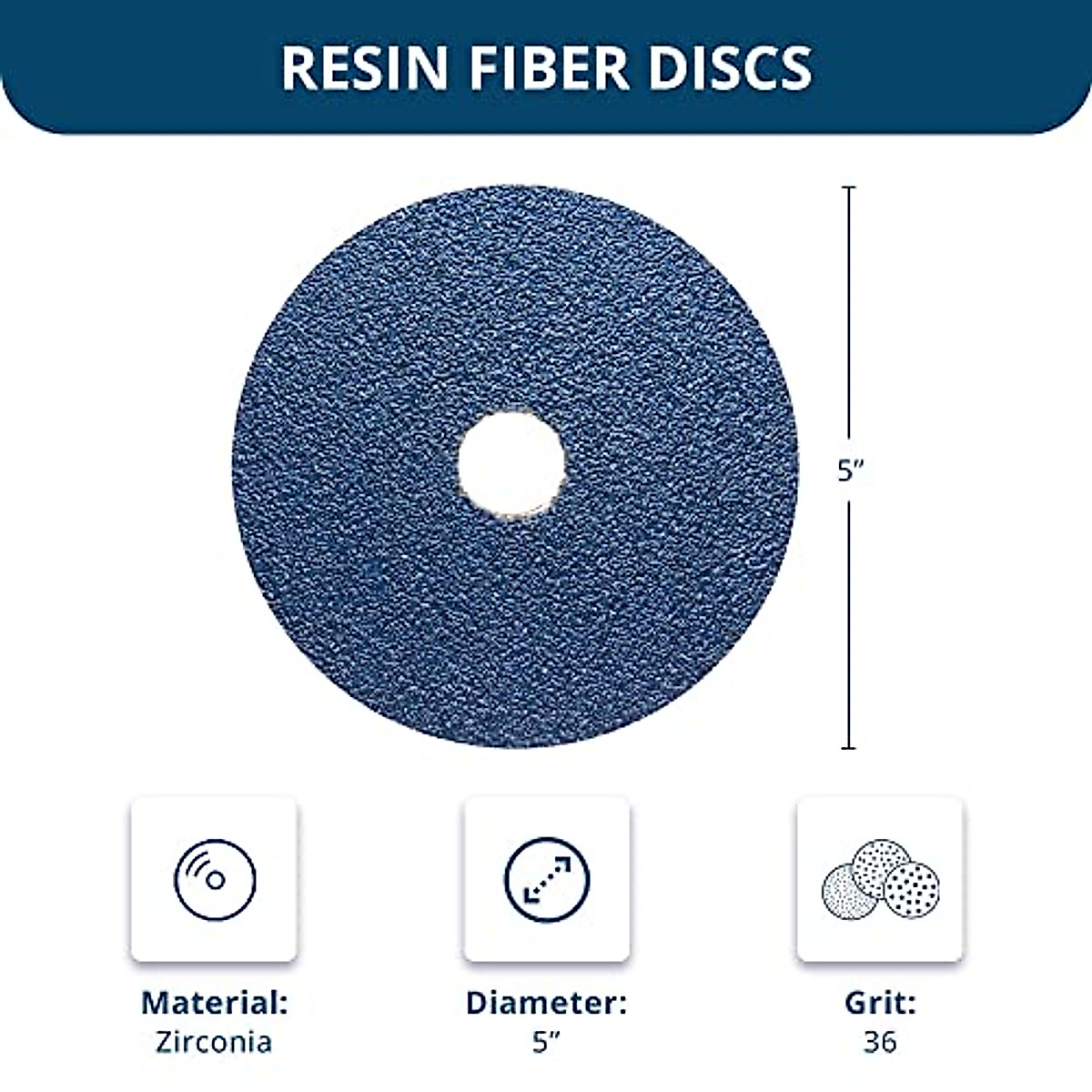 Benchmark Abrasives 5" Zirconia Resin Fiber Sanding Discs for Grinding, Blending, Finishing, and Polishing 7/8" Arbor, Stock Removal Angle Grinder Discs (25 Pack) - 36 Grit