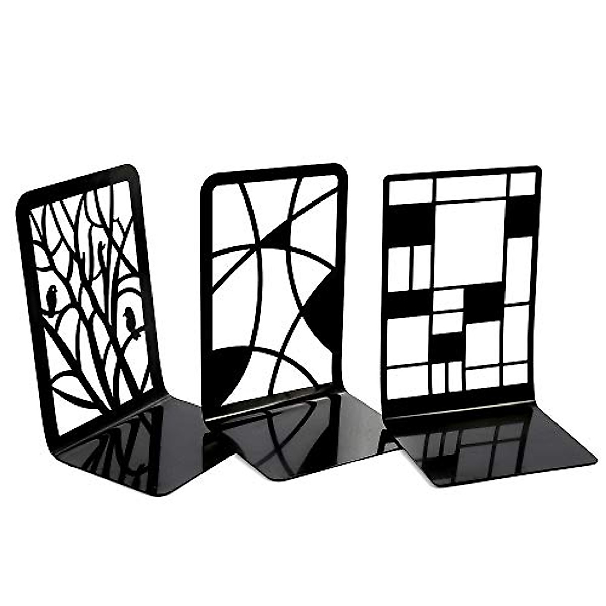 Book Ends, Bookends, Book Ends for Shelves, 3Pair Non Skid Metal Bookend for Heavy Books, Book Divider Decorative Holder, Abstract Art Design Book Stopper Supports for Office, Home