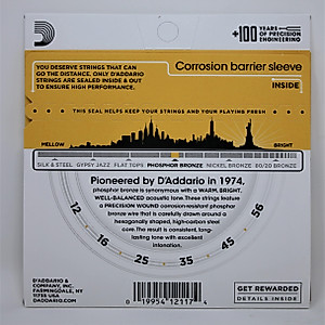 D'Addario EJ19(One Pack of 6 strings), Acous Guit Strings, Phos/Brnz Rnd Wnd, Bluegrass Light, Light Top/Med Bot, (.012-.056).