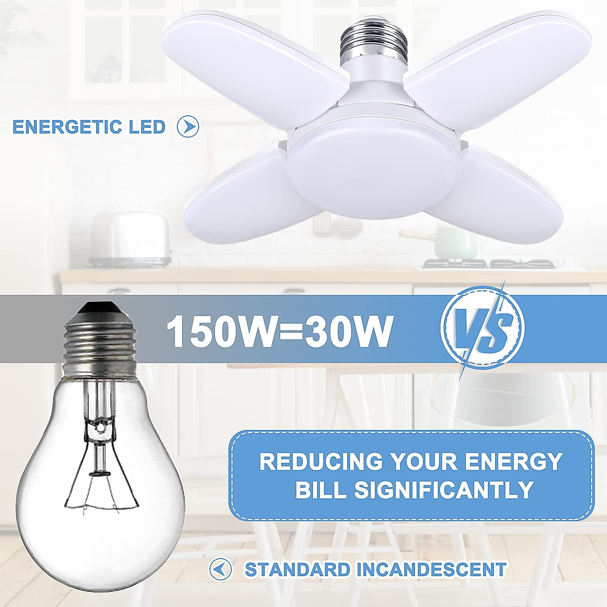 2 Pack Mini 30W Garage Light (150W Equivalent) - 6500K Daylight LED Garage Light, E26 Base Garage LED Light, LED Light Bulb for Basement,Closet,Workbench,Porch,Laundry Room, Garage Lights Ceiling LED