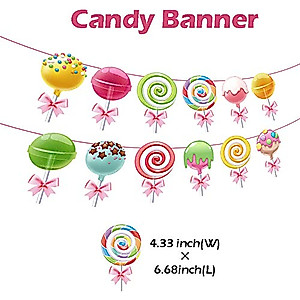 Candy Party Decorations-Candy Cutouts Lollipop Hanging Swirls & Banner, CandyLand Party Decor for Girls Kids Birthday Baby Shower 1st 3st Birthday Home Classroom Event Sweet Shop Party Supplies