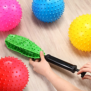 10 Packs Knobby Balls 9 Inches Sensory Balls Fun Bouncy Balls Spiky Toy Balls Inflatable Outdoor Ball Rubber Massage Stress Balls with Hand Air Pump for Party Favors Stocking Stuffers, 5 Colors