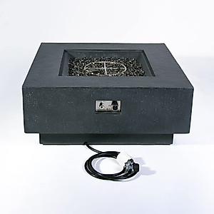 Elementi Plus Bergen Outdoor Table 40 Inches Fire Pit Patio Heater Concrete Firepits Outside Electronic Ignition Backyard Fireplace Cover Fire Glass Included Natural Gas