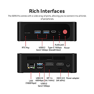Beelink Mini PC SER5, AMD Ryzen 7 5700U(up to 4.3GHz), Mini Computer 16GB DDR4 RAM 500GB NVME SSD, Micro PC 4K@60Hz Triple Display HDMI DP USB-C, 35W High Performance Office Gaming HTPC W-11 Pro