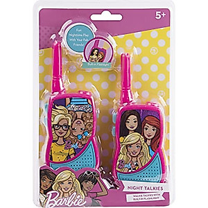 Barbie Night Action Molded Walkie Talkies for Kids WT2-01082 | Safe and Flexible Antenna, 1000ft Range, Easy-to-Use Power Switch, Belt Clip, Pack of 2, Stylish Appearance, 2-Pack