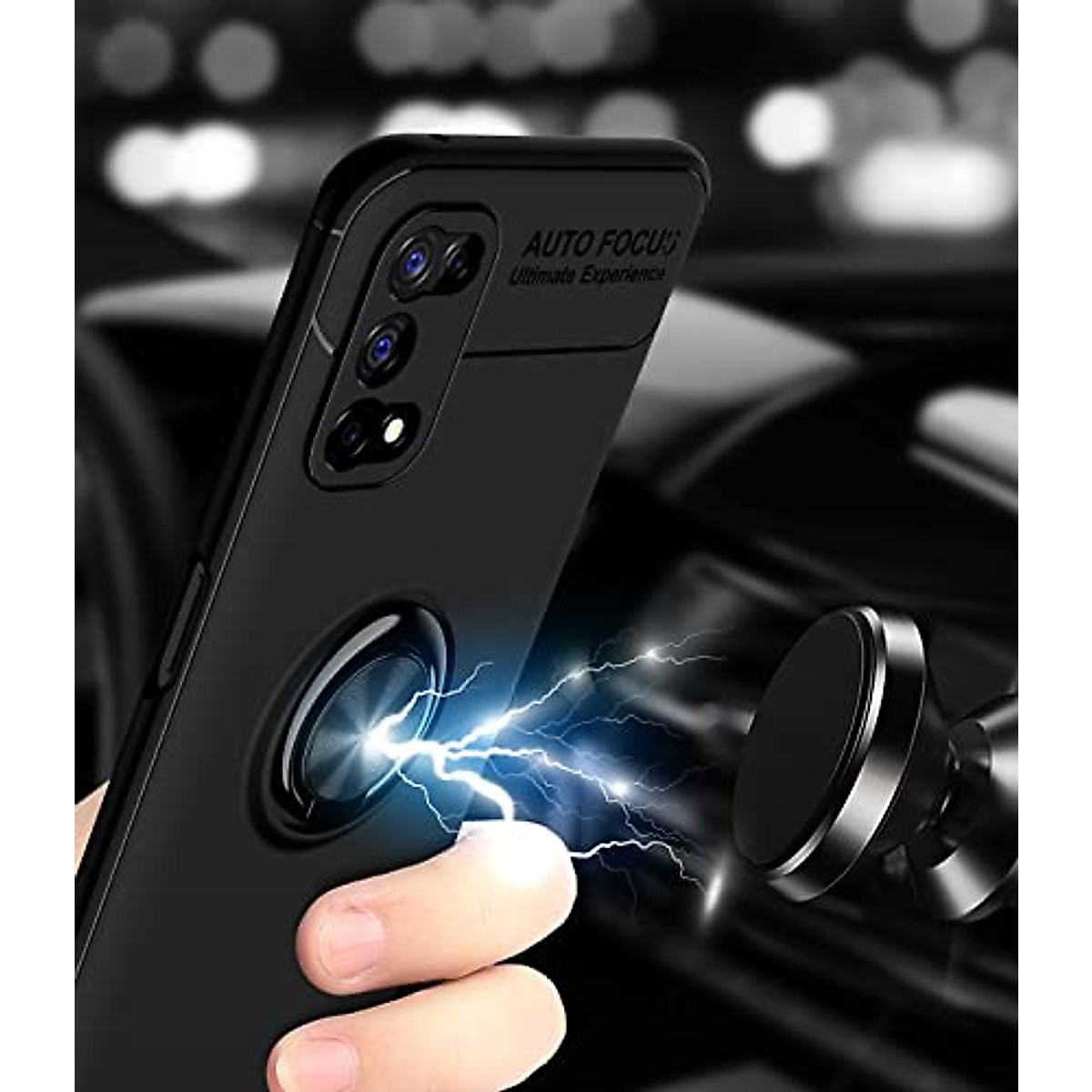 Asuwish Phone Case for Oppo Realme 7 Pro with Tempered Glass Screen Protector Cover and Cell Accessories Stand Kickstand Ring Holder Soft TPU Silicone Rubber Protective Realme7 7Pro Women Men Black