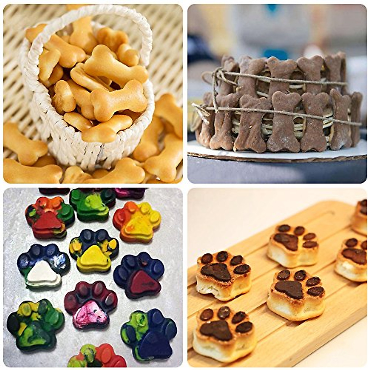 3 Pcs Silicone Molds Puppy Dog Paw & Bone Shaped 2 in 1, 8-Cavity, FineGood Reusable Ice Candy Trays Chocolate Cookies Baking Pans, Oven Microwave Freezer Dishwasher Safe-Pink, Blue, Purple