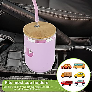 Glass Tumbler Cup with Silicone Sleeve, 32oz Water Bottle Tumbler w/ Bamboo Lid and Straw- Easy to Grip, Leakproof Glass Tumbler Mug Drinking Glass Cups, Dishwasher Safe for Travel Home Coffee (Pink)