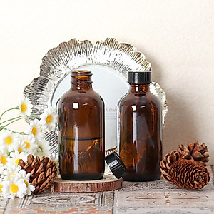 6 Pack 4 oz Amber Glass Boston Bottles, Round Tinture Bottles with Black Caps for Essential Oil, Perfume, Homemade Vanilla Extract and Liquid