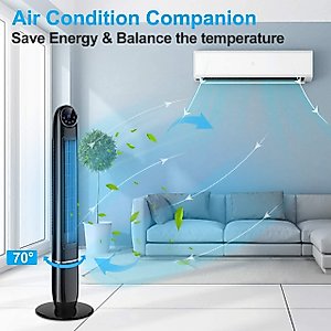 Air Choice Evaporative Cooler with Remote, 48" Bladeless Cooling Tower Fan with 3 Speed & 3 Modes, Quiet High Velocity Tower Fan Air Conditioner with LED screen, Tail Fan with 12 Hours Timer