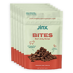 Jinx Beef Bites, Soft Jerky Dog Treats, Bite-Sized Snack, Low-Calorie and Packed with Flavor, Slow-Smoked Real Beef & Liver, No Fillers, 5oz, 6 Pack