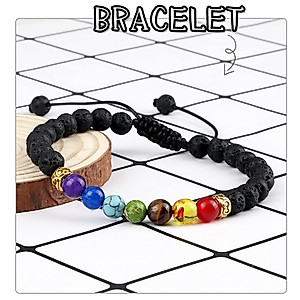 DRTMLY 8MM Lava Rock Chakra Bracelets, Adjustable Crystal and Healing Stone Bracelets, Braided Rope Beaded Bracelets for Women Men Spiritual Protection