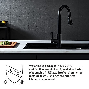 GUUKAR Black Kitchen Faucet with Pull Down Sprayer Matte Black Stainless Steel Kitchen Sink Faucet 360 Degree Swivel with Deck Plate