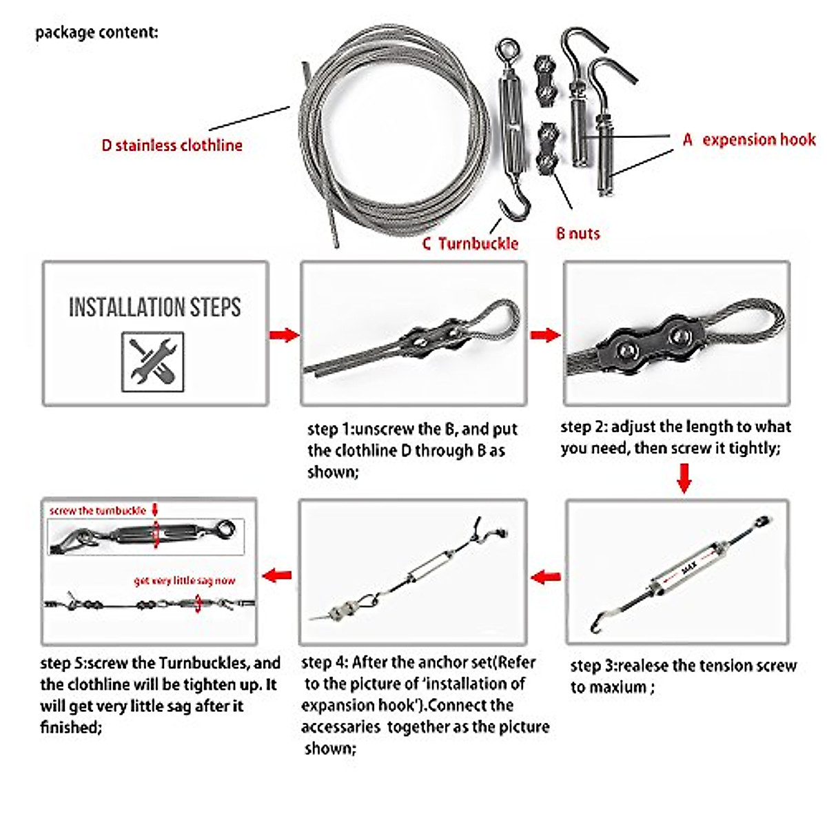Clotheslines 20 2/3ft Portable for Travel, Curtain Wire Heavy Duty Stainless Steel, Windproof Anti-sag Laundry Rope Multipurpose Cable Camping/Cruise/Travel/Drying (20 2/3ft)