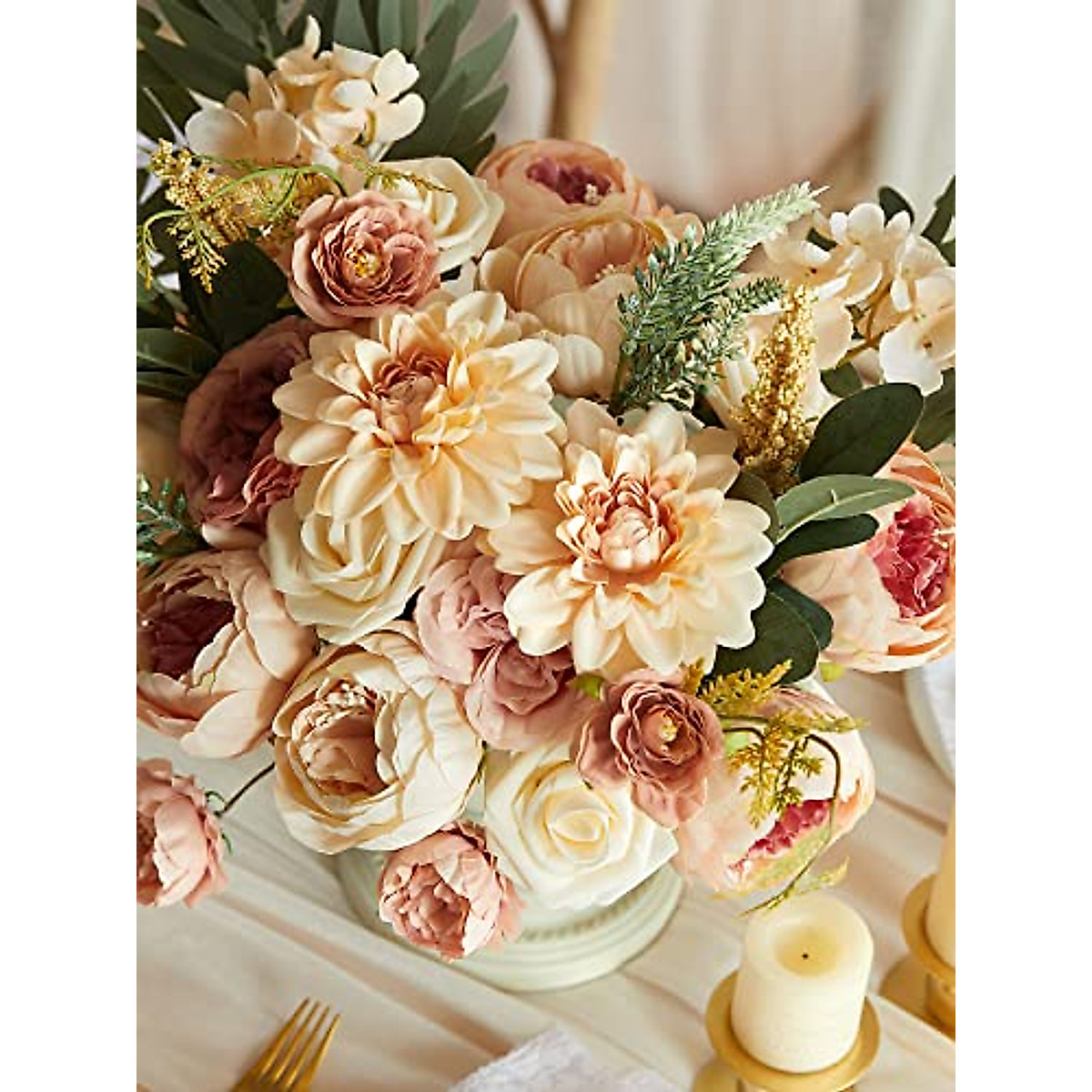 MISSPIN Wedding Artificial Flowers Box Set for DIY Wedding Bridal Bouquets Fake Peony Flowers Centerpieces Arrangements Party Baby Shower Home Decorations (Champagne)