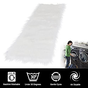 Soft Faux Sheepskin Rug, 1 x 4 Feet Rectangle Modern Area Rugs Washable No-Slip Cozy Carpet Mat for Bedroom Living Room, White