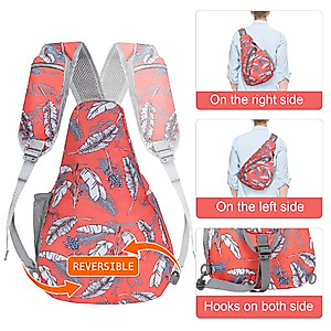 ZOMAKE Sling Bag for Women Men:Small Crossbody Sling Backpack - Mini Water Resistant Shoulder Bag Anti Thief Chest Bag Daypack for Travel Hiking Sports (Orange White Leaf)