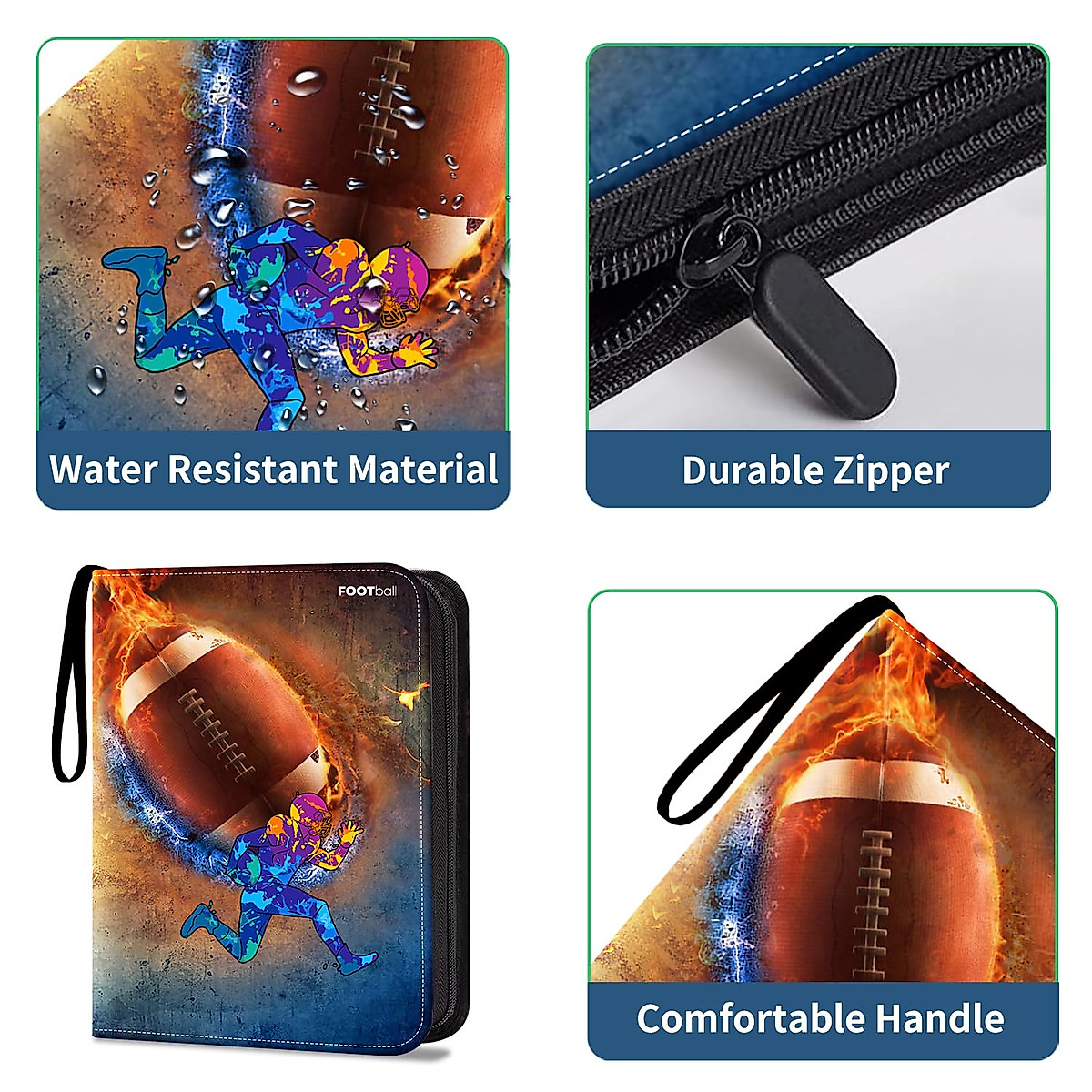 HESTECH Football Card Binder with Sleeves 3 Ring Binder, Fits 900 Pockets Sports Card Holder Protectors Albums Card Storage Box Organizer Case for Baseball Basketball Gaming Trading Cards MTG