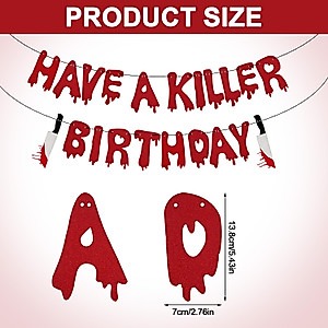 Have a Killer Birthday Banner, Halloween Horror Banner Halloween Glitter Birthday Banner Bloody Birthday Banner Halloween Zombie Birthday Party Decorations (Red)