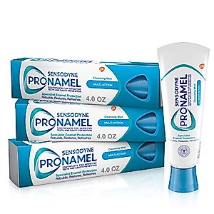 Sensodyne Pronamel Multi-Action SLS Free Toothpaste for Sensitive Teeth, to Reharden and Strengthen Enamel, Cleansing Mint - 4 Ounces (Pack of 3)