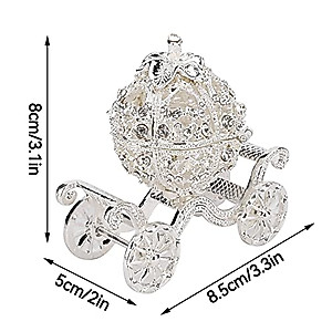 Rhinestone Decorated Pumpkin Carriage, Pumpkin Carriage Trinket Box with Metal Ring Jewelry Holder for Tabletop Decoration