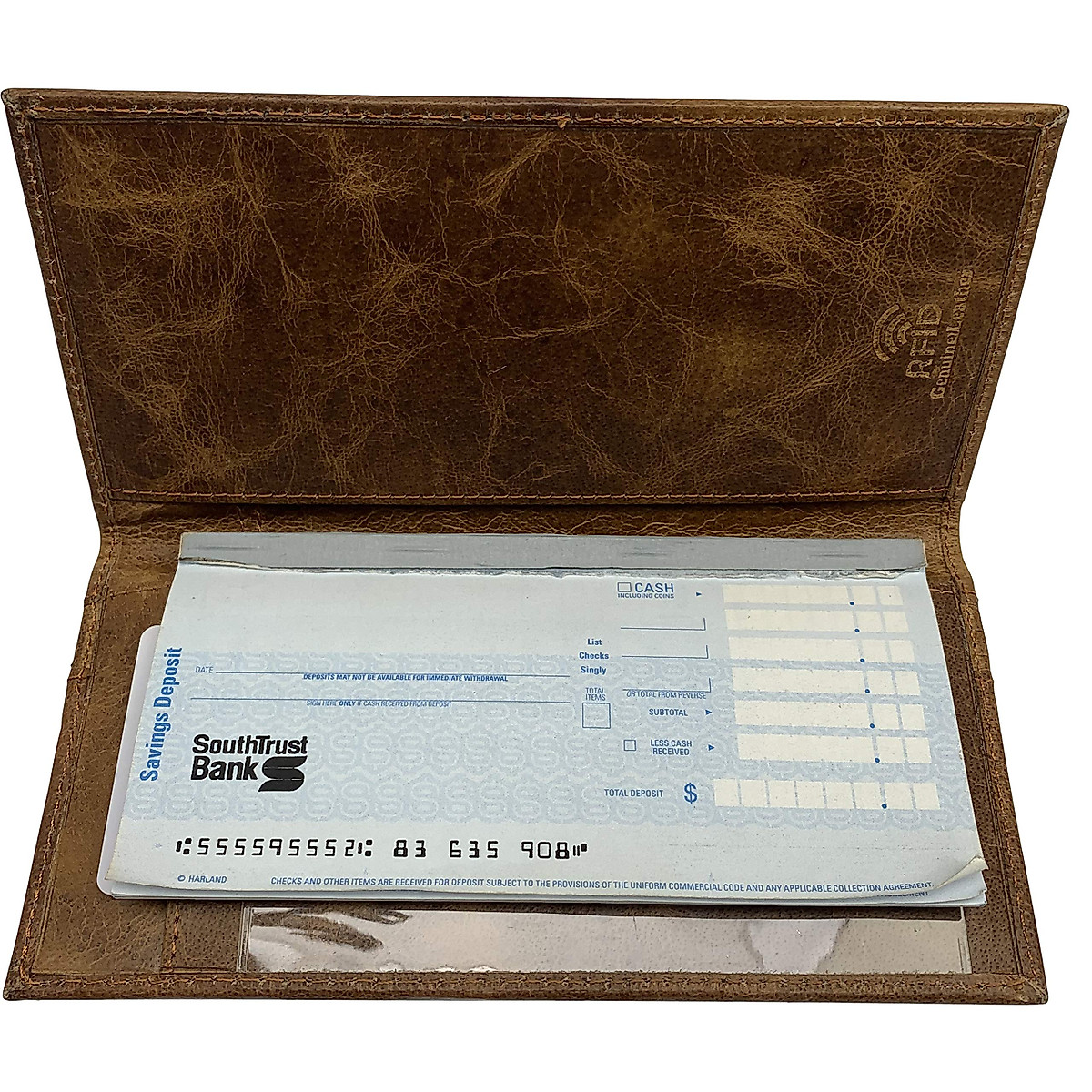 Genuine Leather Checkbook Cover For Men & Women Checkbook Holder Wallet RFID Blocking USA Series (Tan)